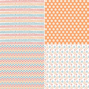 Fun Coral, Orange, Soft Teal Digital Paper Pack | Printable Digital ...