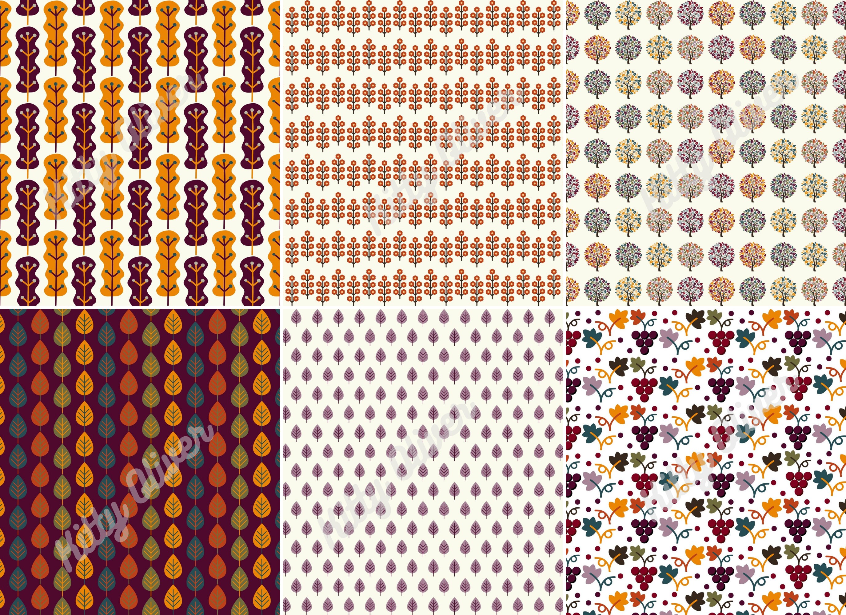 Autumn Patterns in Rich Fall Colors, Printable Digital Paper Download ...