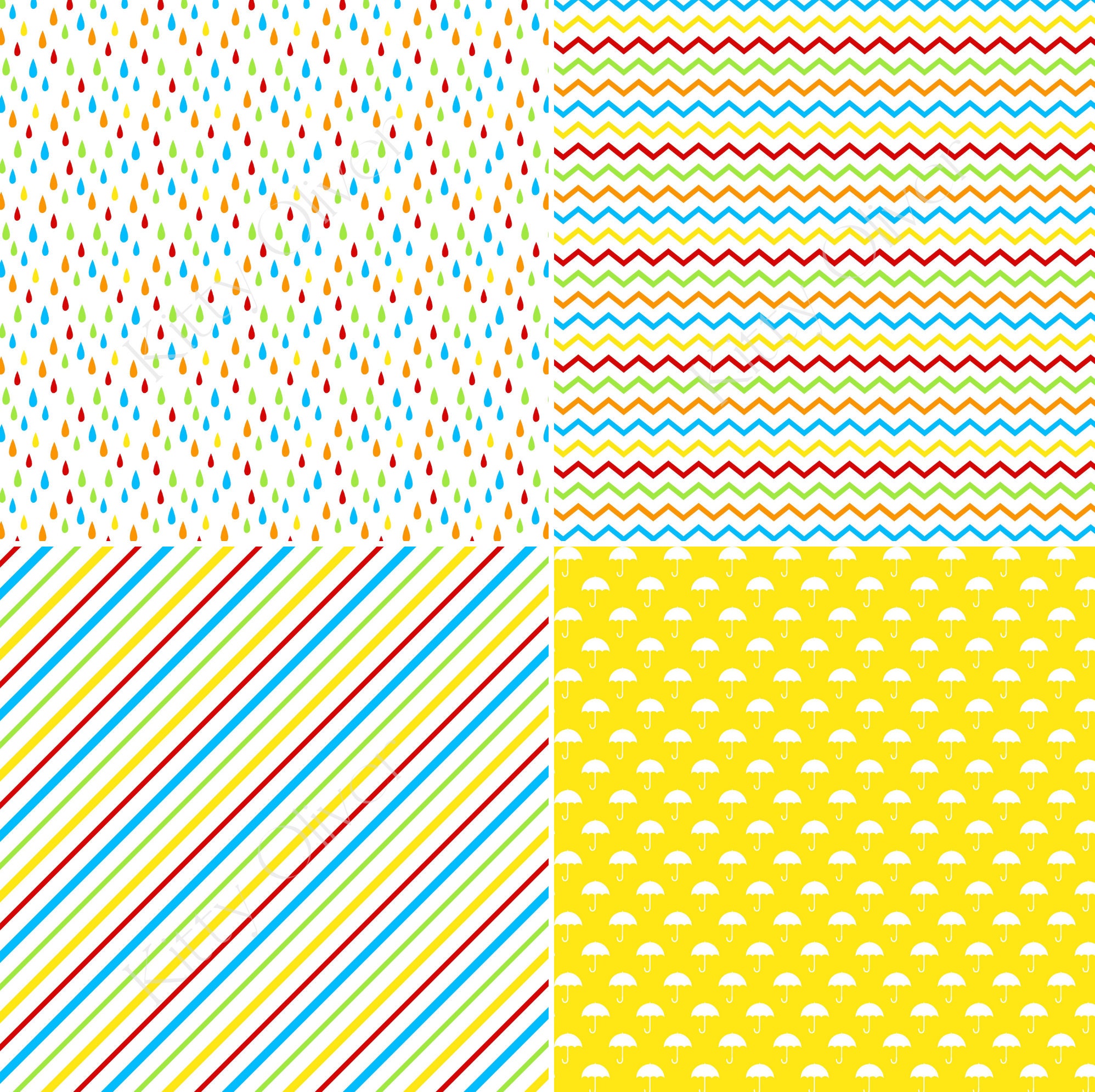 Rainy Day Digital Paper Pack W Umbrellas & Wellingtons | Printable ...