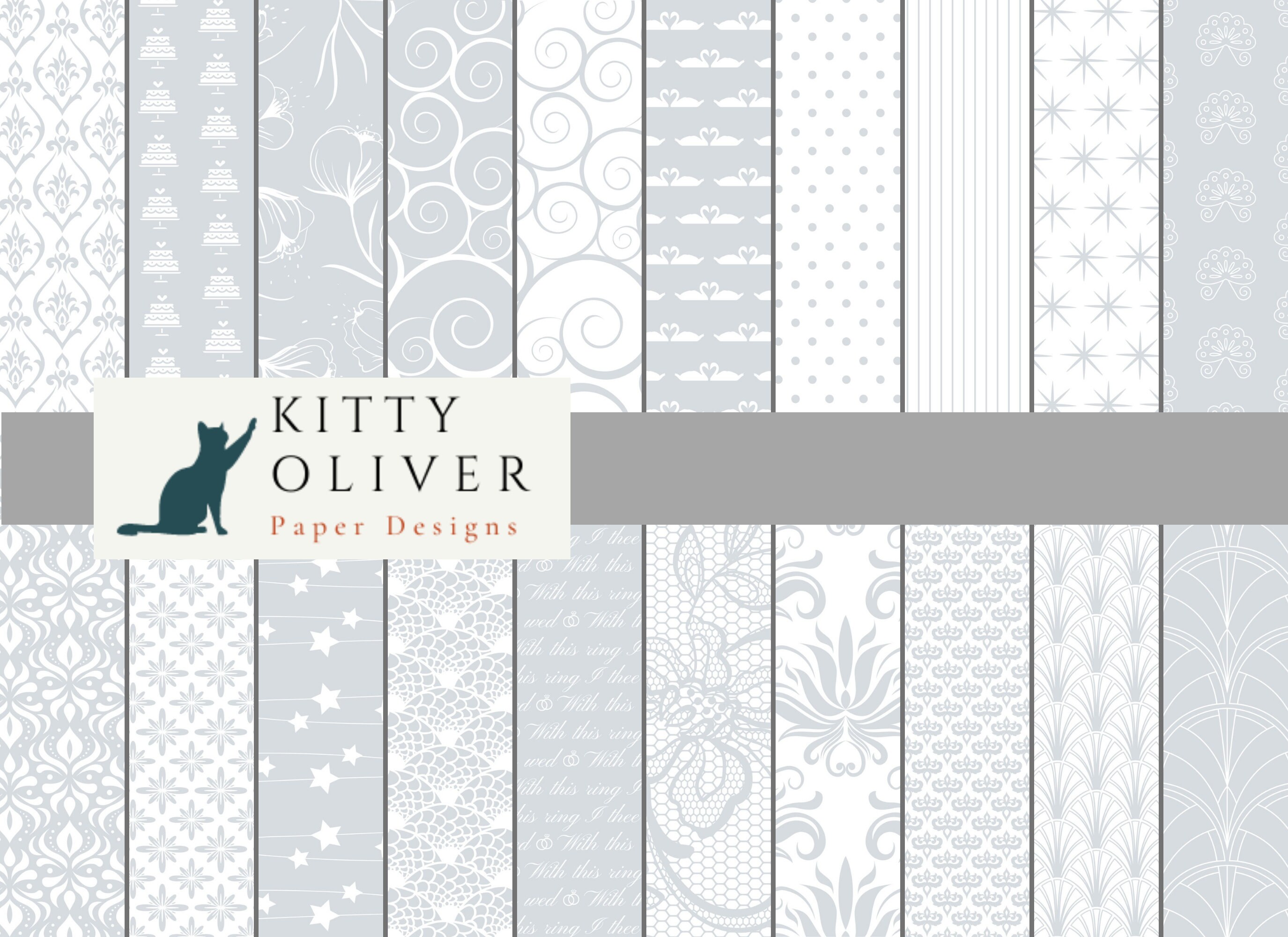 Elegant Silver Gray Wedding Paper Pack, Printable Digital Paper ...