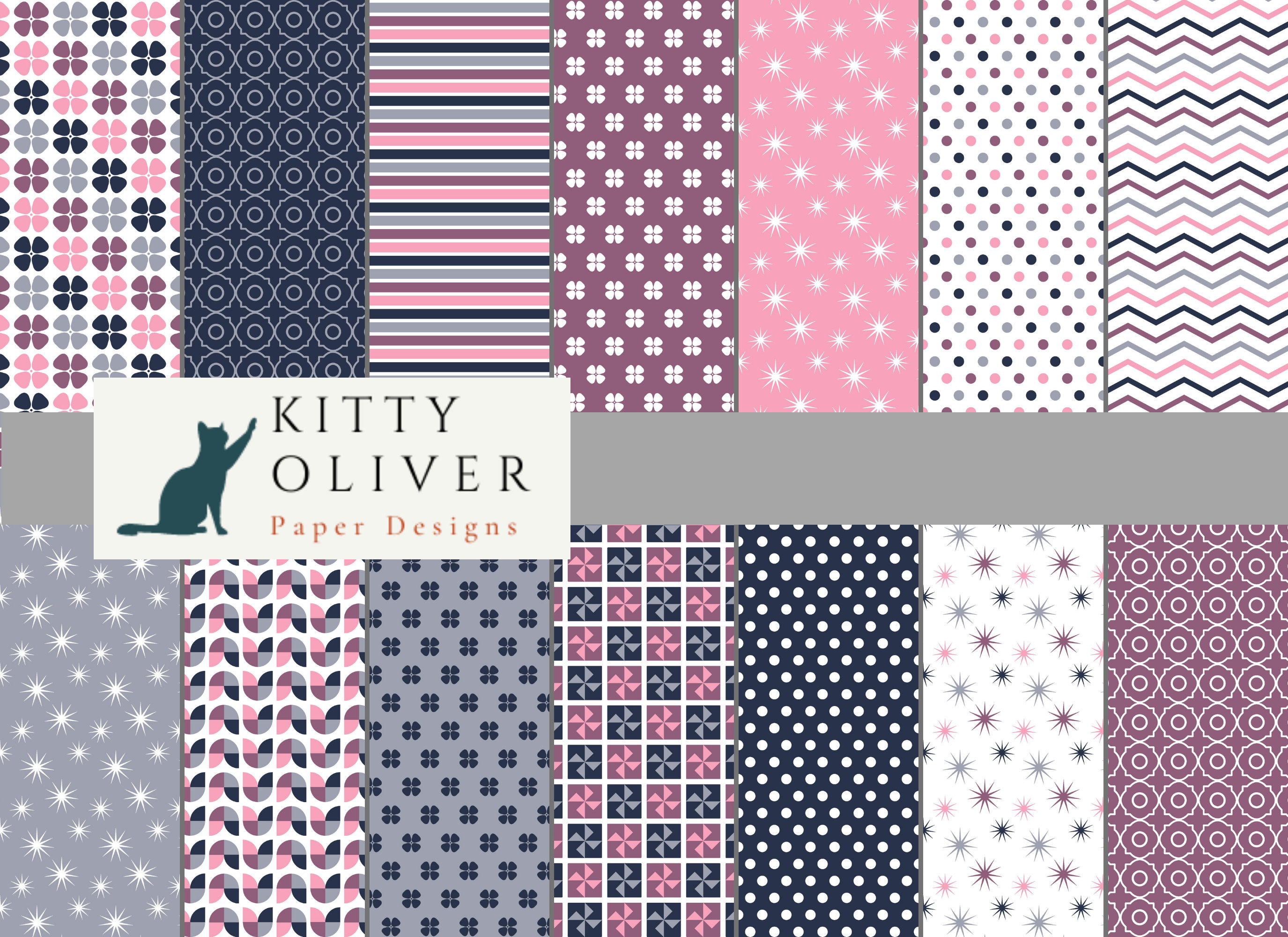 Pretty Pink, Blue, Mauve Geometric Digital Paper Pack | Printable ...