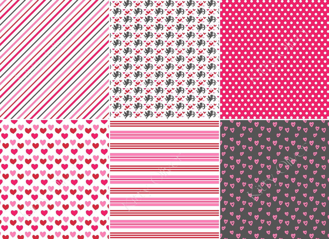 Red, Pink, Charcoal Gray Valentines Day Digital Paper Pack | Printable ...