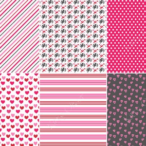 Red, Pink, Charcoal Gray Valentines Day Digital Paper Pack | Printable ...