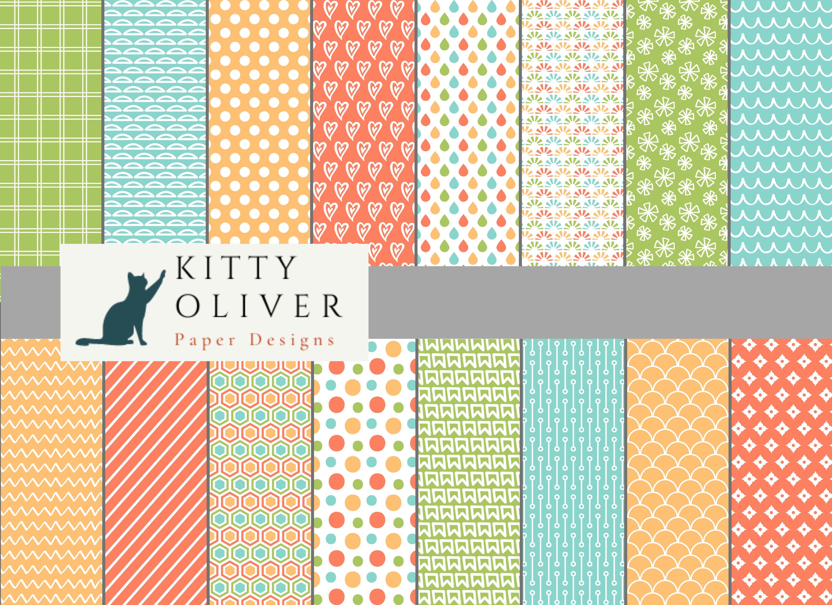 Orange, Blue, Green Patterns Paper Pack | Printable Digital Paper ...