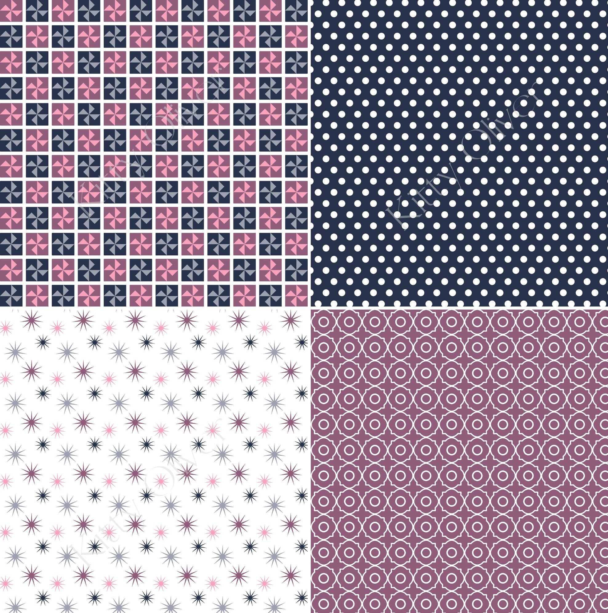 Pretty Pink, Blue, Mauve Geometric Digital Paper Pack | Printable ...