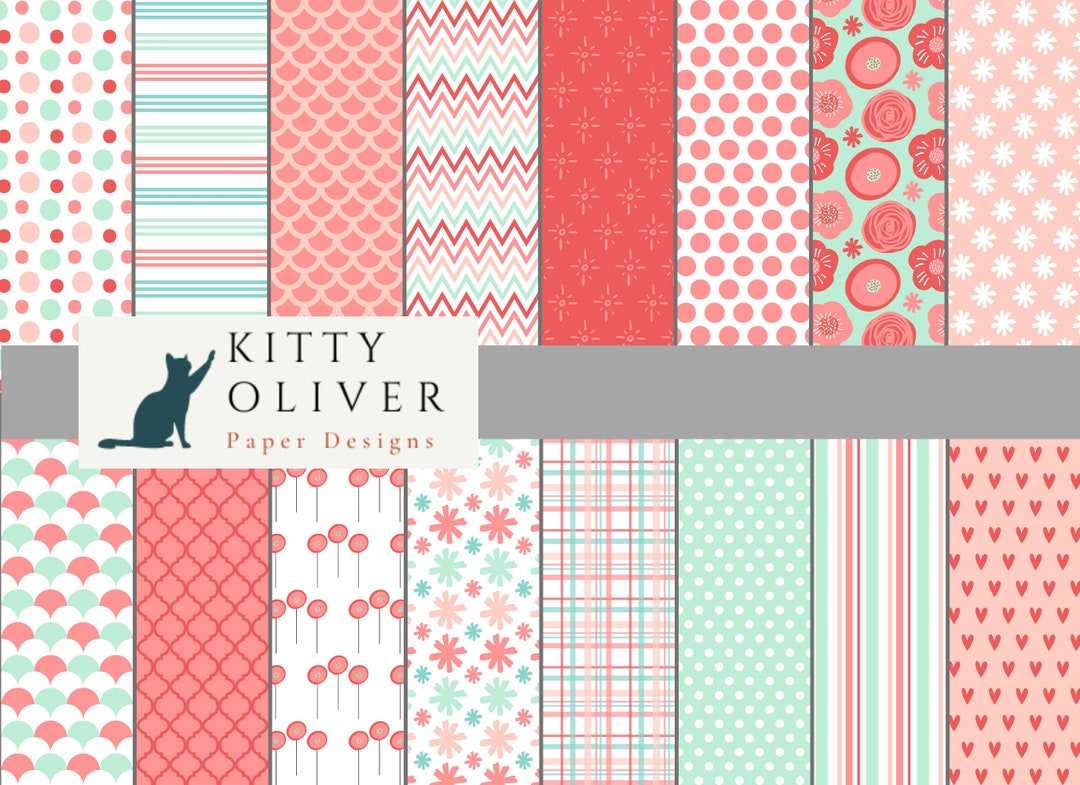 Fresh Coral and Aqua Digital Paper Pack | Printable Digital Paper ...