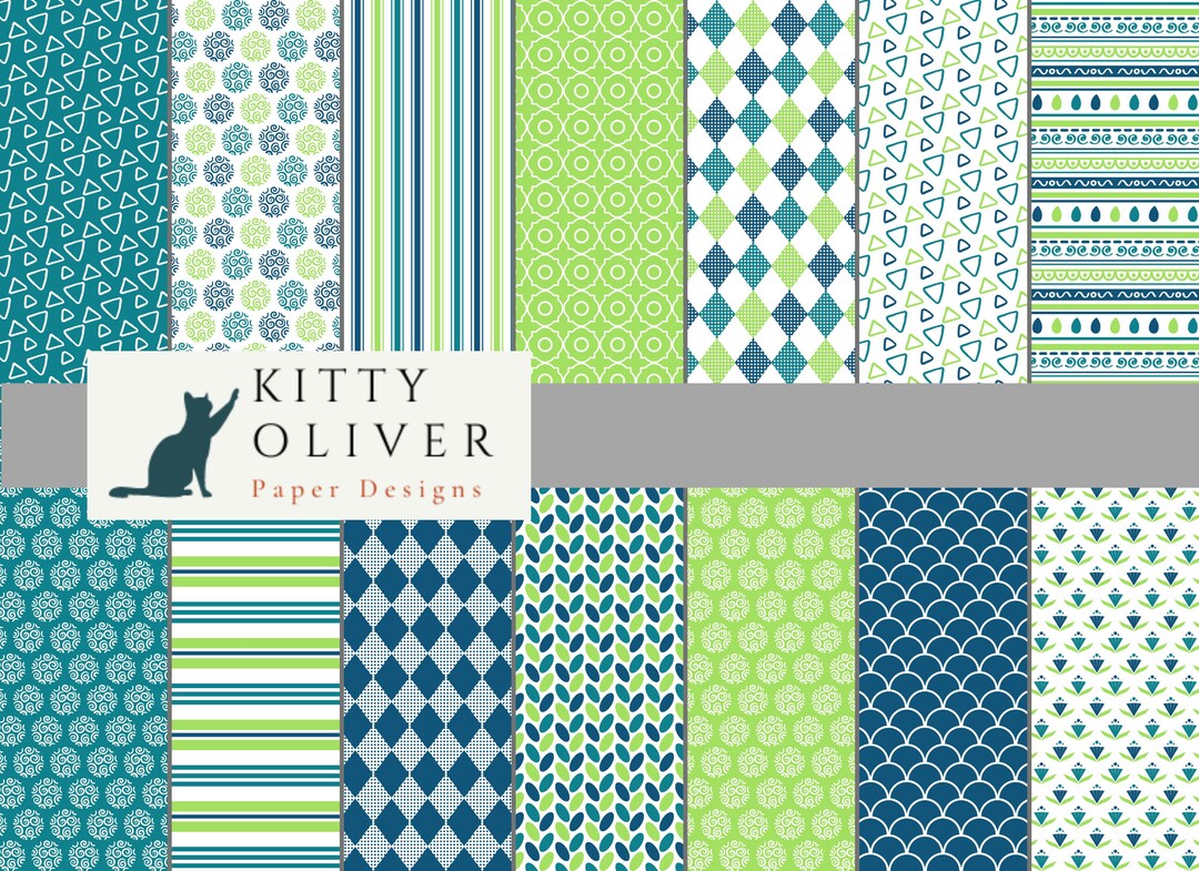 Teal, Navy and Green Paper Pack | Printable Digital Paper Download ...