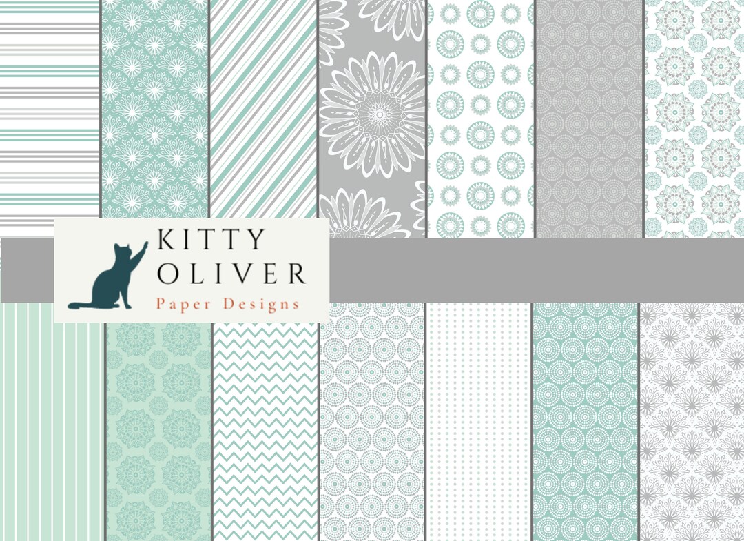 Mint and Gray Pastel Paper Pack | Printable Digital Paper Download ...