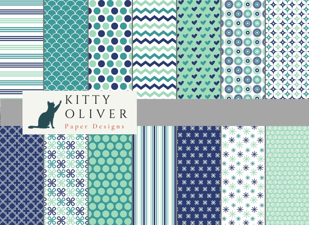 Turquoise and Navy Blue Geometric Digital Paper Pack | Printable ...