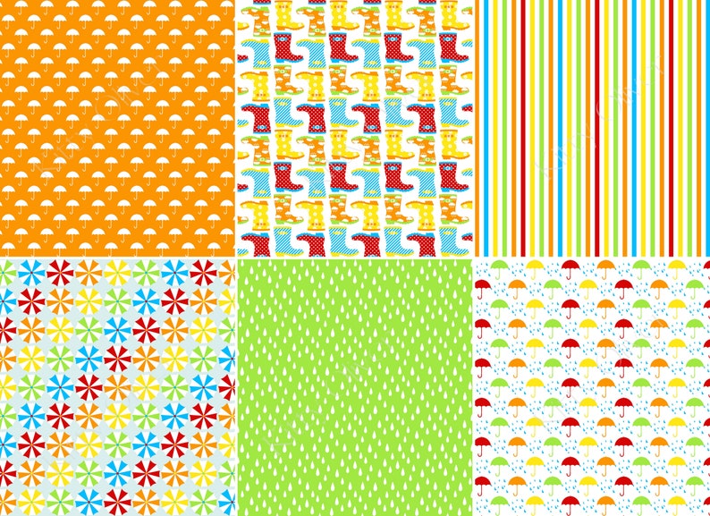 Rainy Day Digital Paper Pack W Umbrellas & Wellingtons | Printable ...