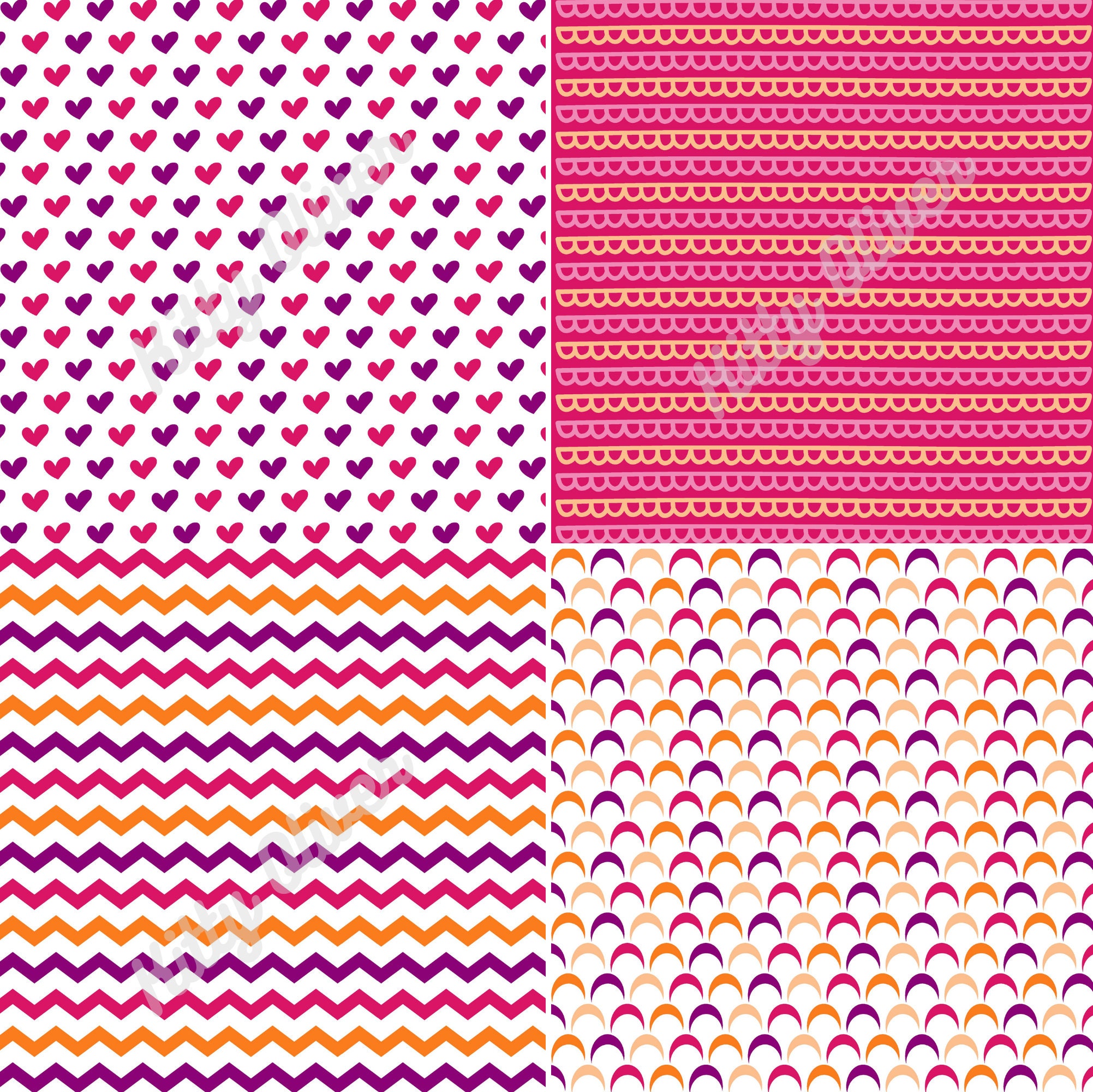 Vibrant Purple, Orange, Pink Paper Pack | Printable Digital Paper ...