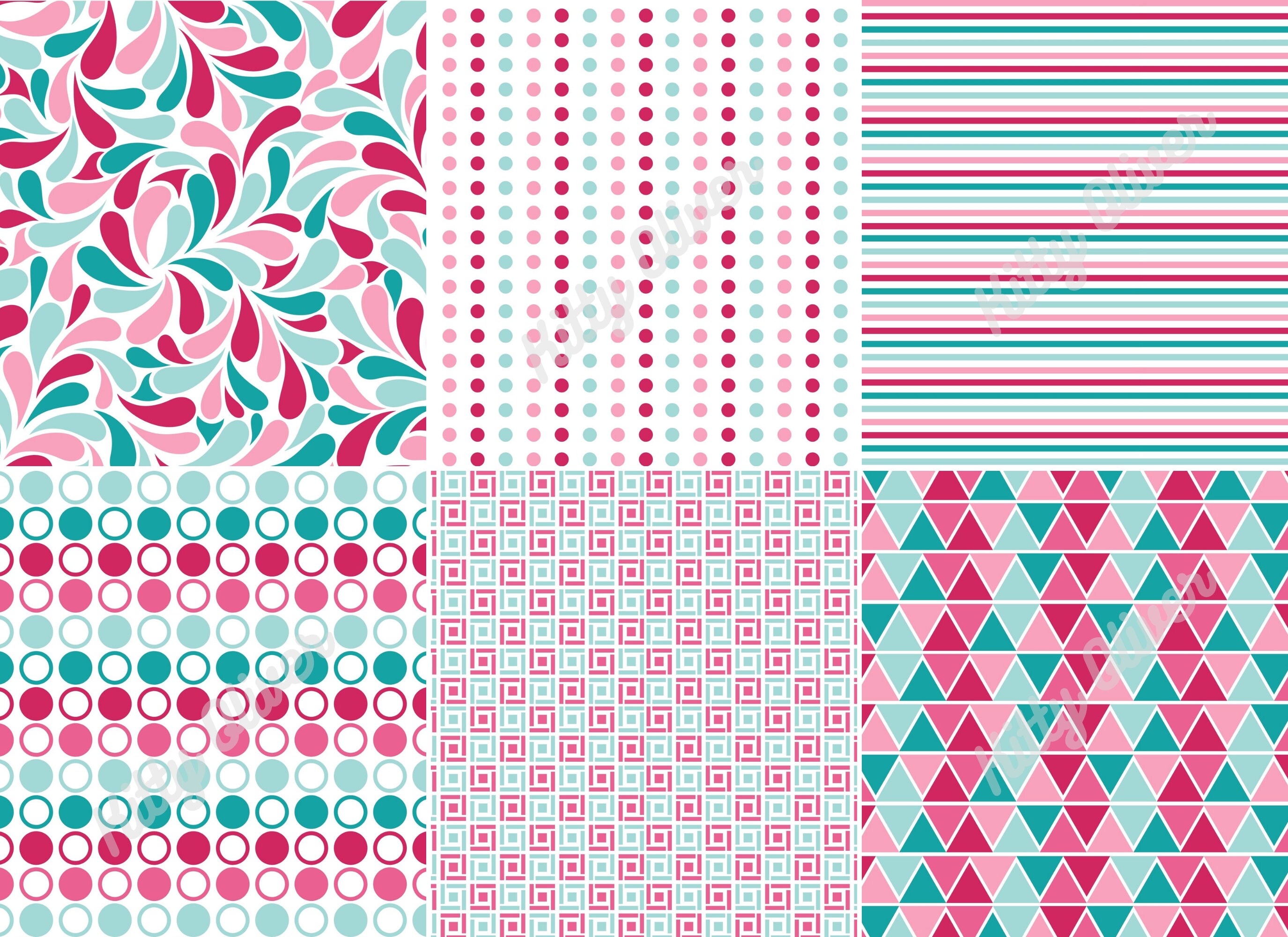Pink and Turquoise Patterns, Printable Digital Paper Download for ...