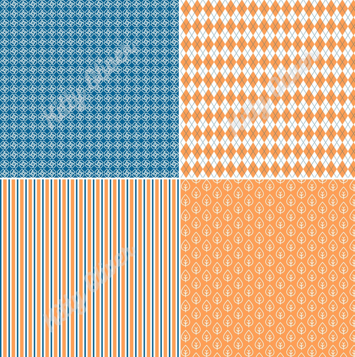 Blue and Orange Geometric Patterns Paper Pack Printable - Etsy
