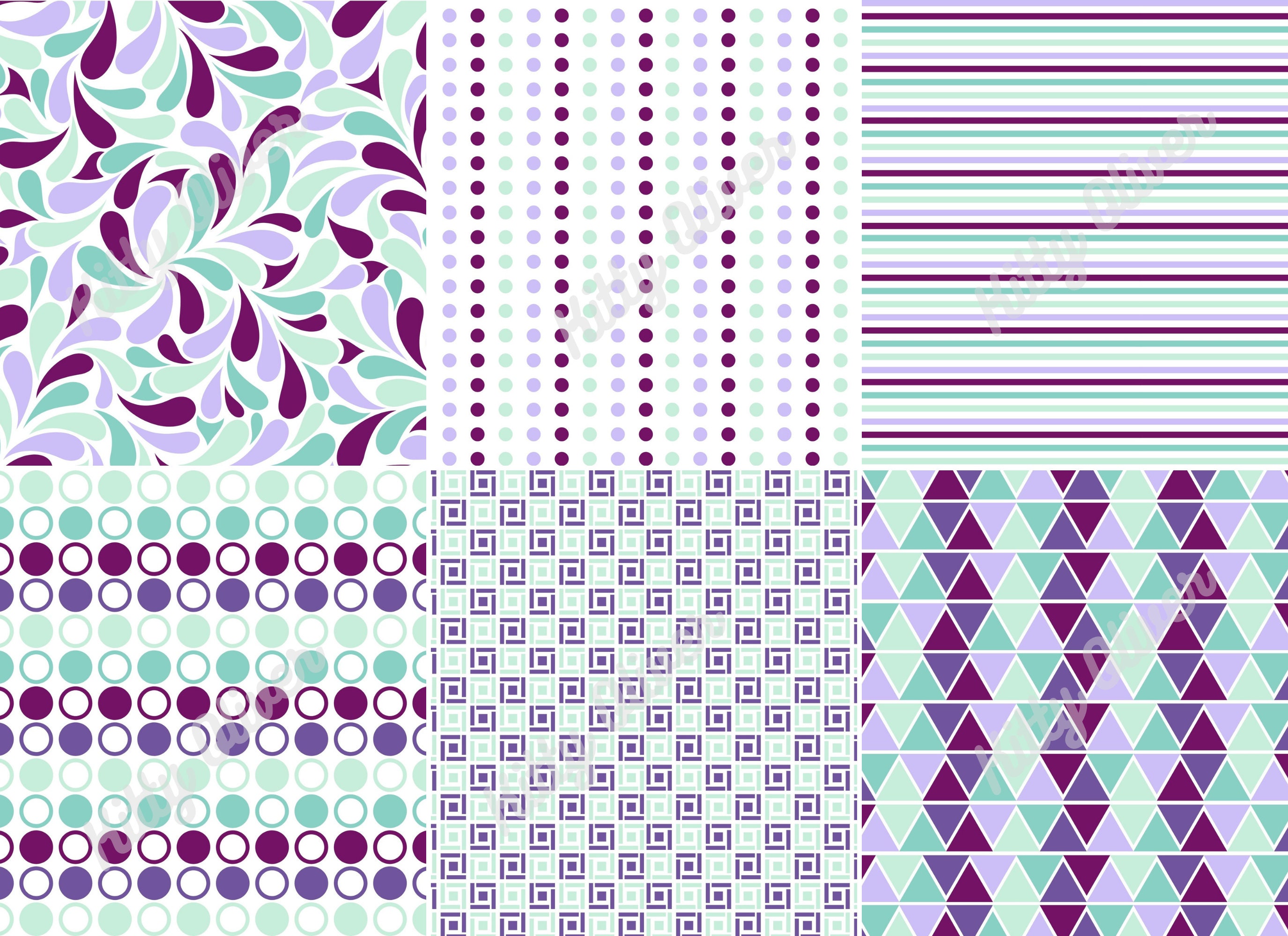 Purple and Turquoise Patterns, Printable Digital Paper Download for ...