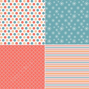 Fun Coral, Orange, Soft Teal Digital Paper Pack | Printable Digital ...