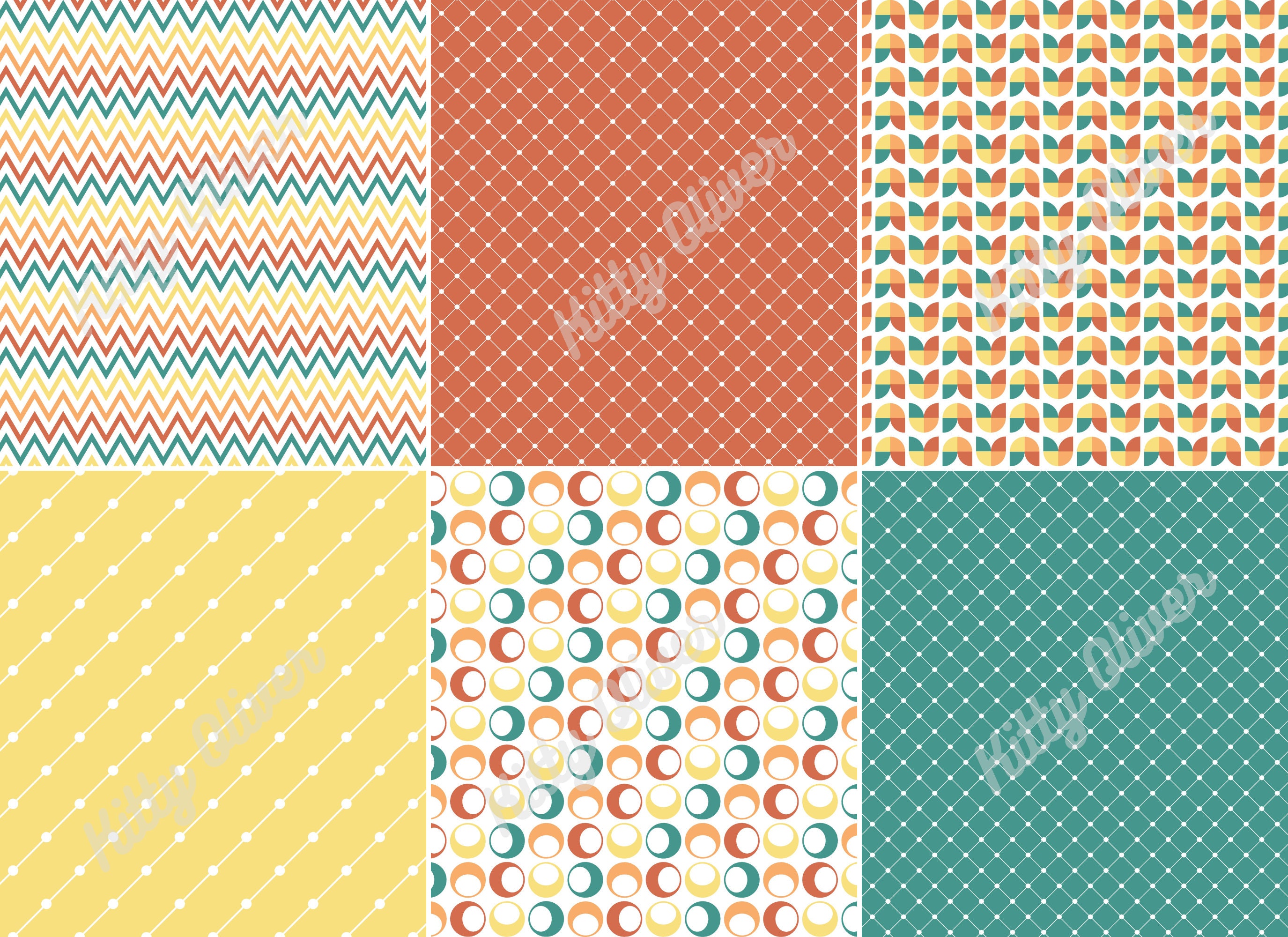 Mid-century Modern Paper Pack Updated Colors | Printable Digital Paper ...