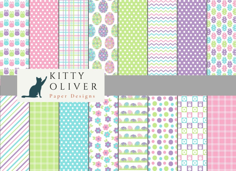 Pastel Easter Digital Paper Pack W Bunnies, Eggs and Flowers ...