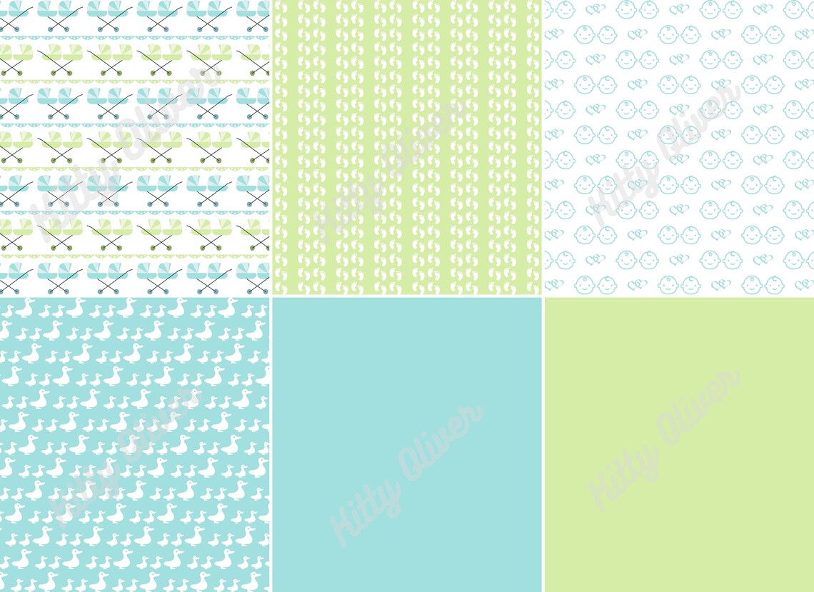 Twin Baby Boy Paper Pack in Blue and Green | Printable Digital Paper ...