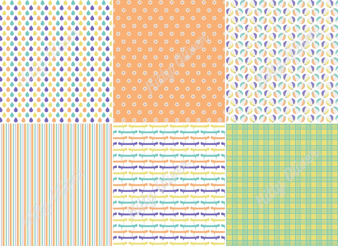 Summertime Fun Patterns in Vintage Colors | Printable Digital Paper ...
