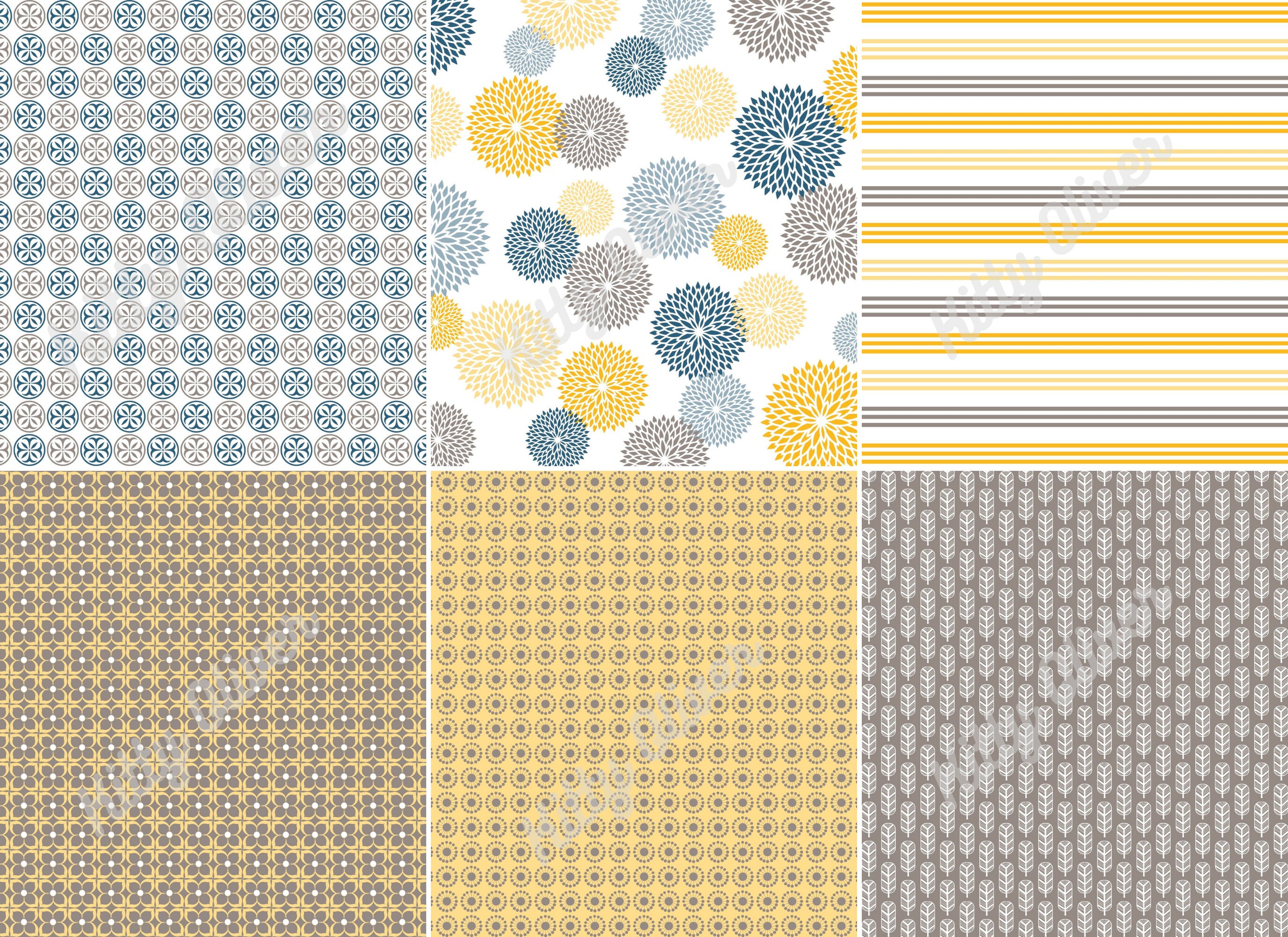 Yellow, Gray and Teal Digital Paper Pack | Printable Digital Paper ...