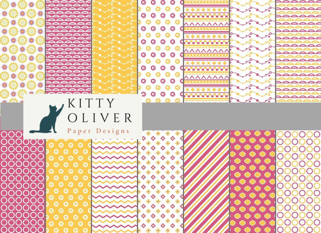 Fun Pink and Yellow Geometric Digital Paper Pack | Printable Digital ...