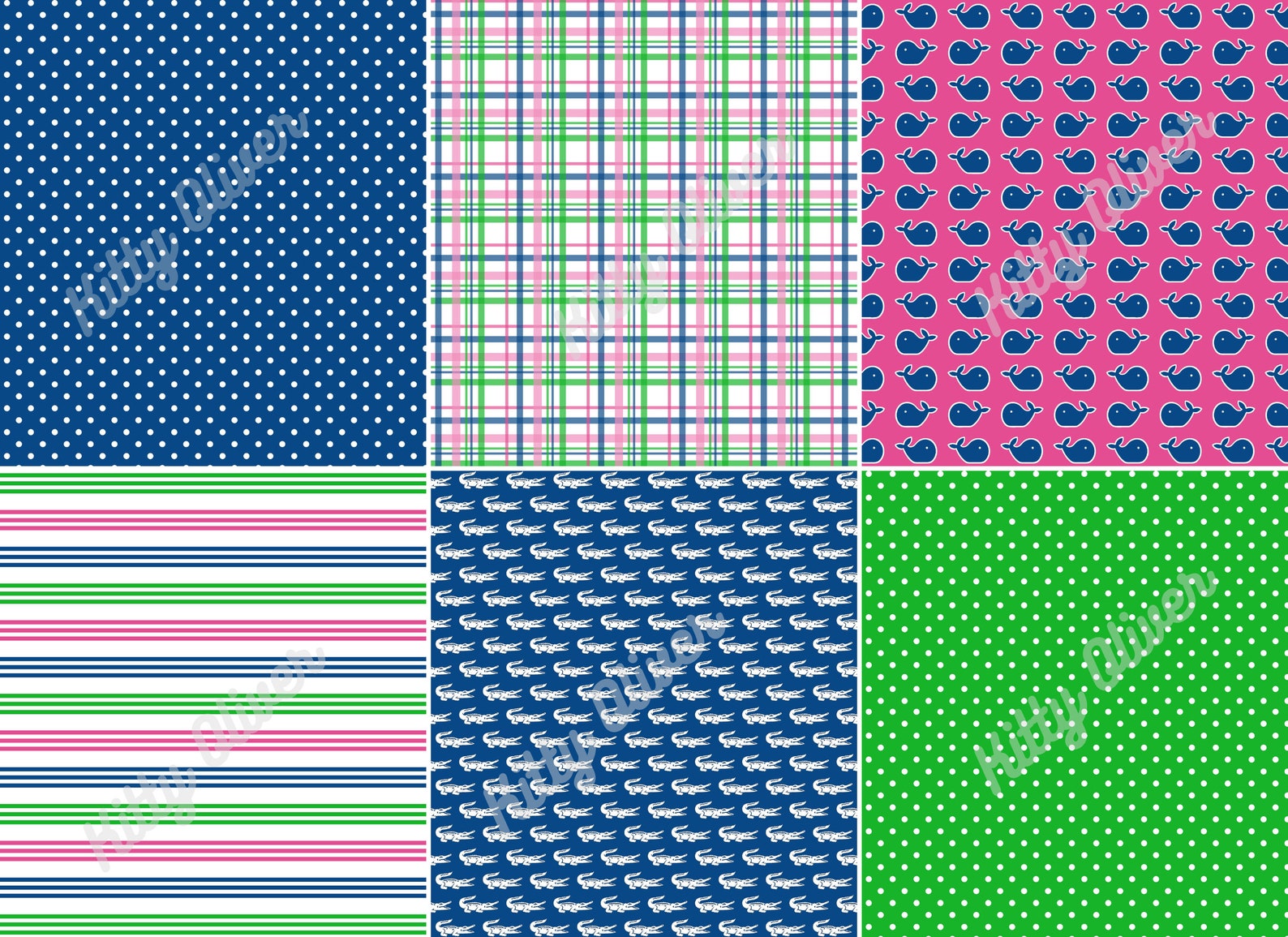 80s Style Preppy Paper Pack in Pink Green Navy | Printable Digital ...
