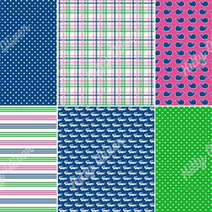 80s Style Preppy Paper Pack in Pink Green Navy | Printable Digital ...