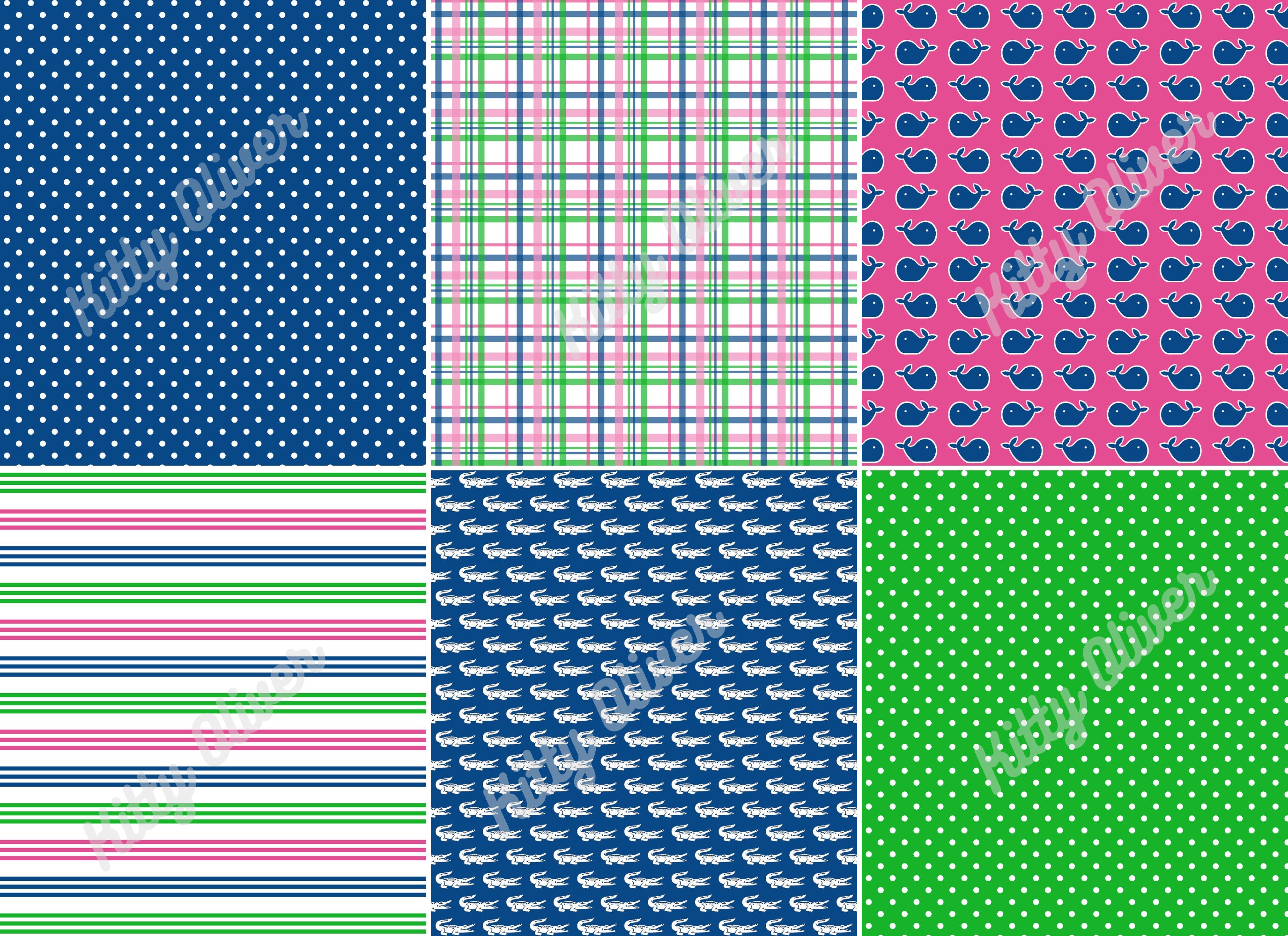 80s Style Preppy Paper Pack in Pink Green Navy | Printable Digital ...