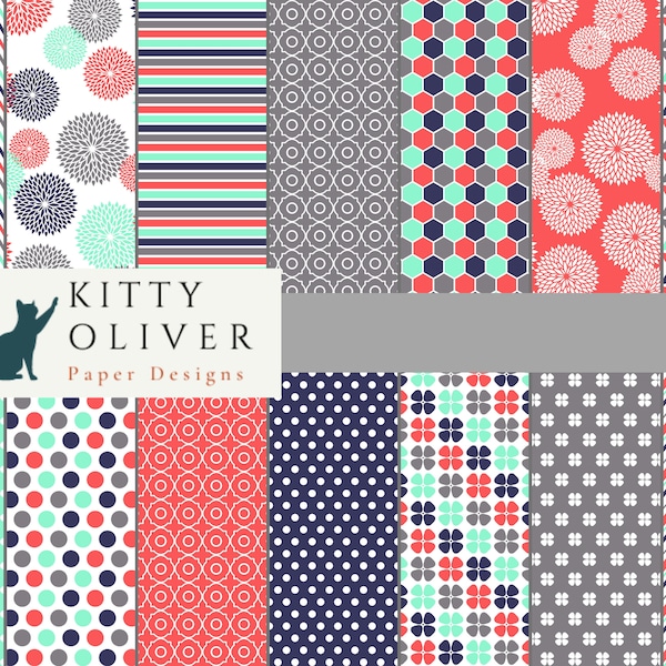 Coral Aqua Chevron - Etsy