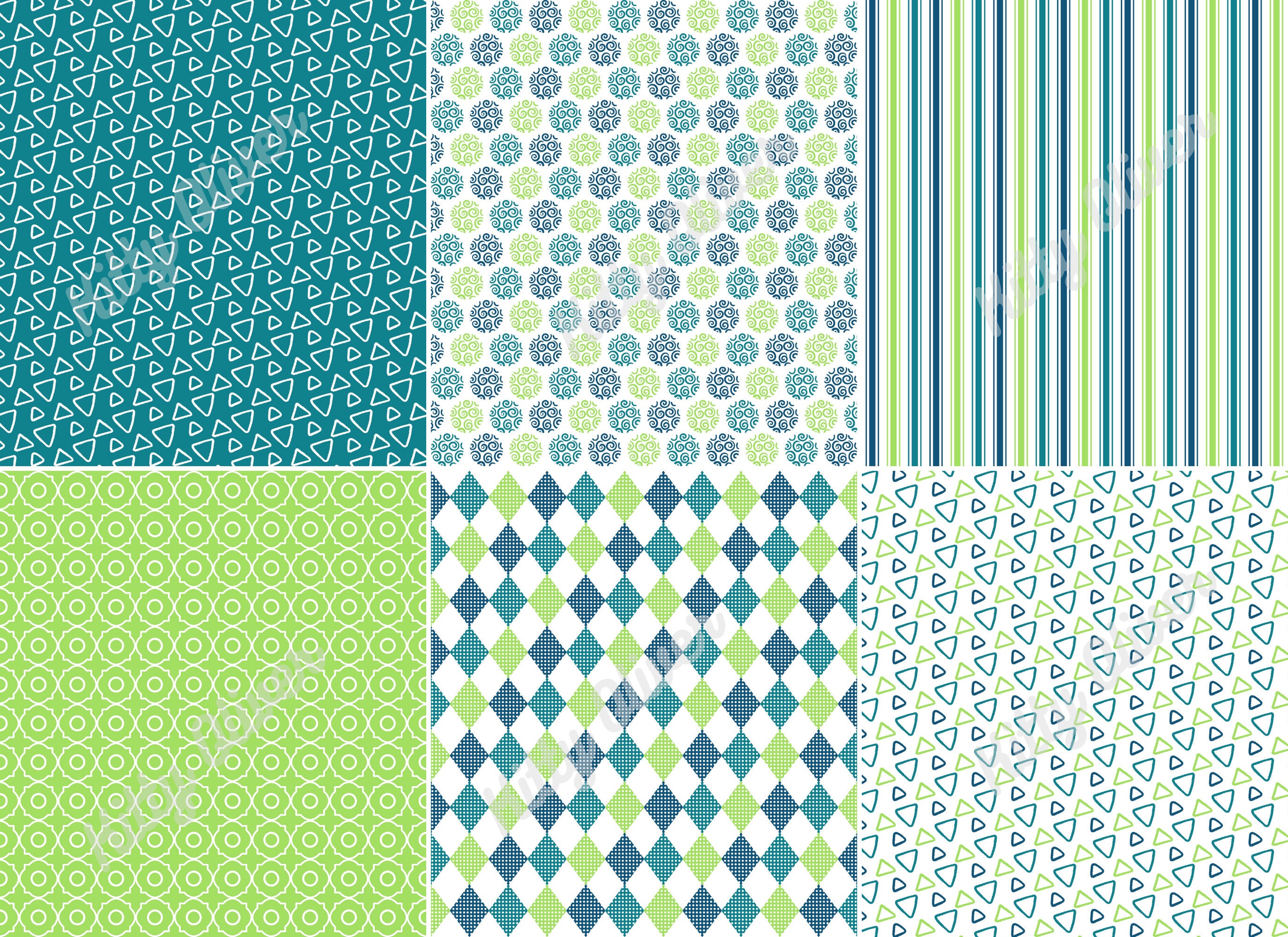 Teal, Navy and Green Paper Pack | Printable Digital Paper Download ...