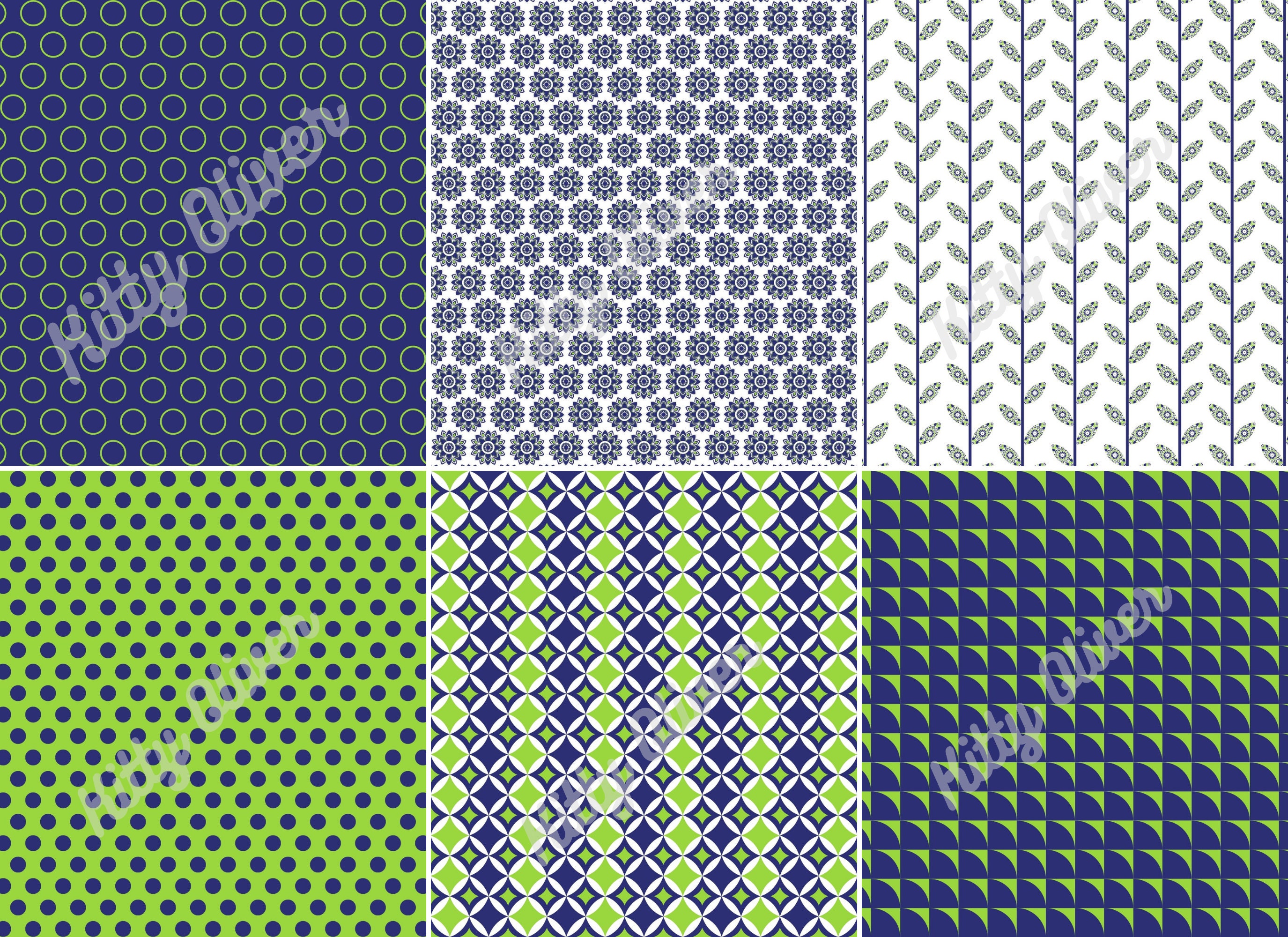 Navy Blue and Lime Green Digital Paper Pack | Printable Digital Paper ...