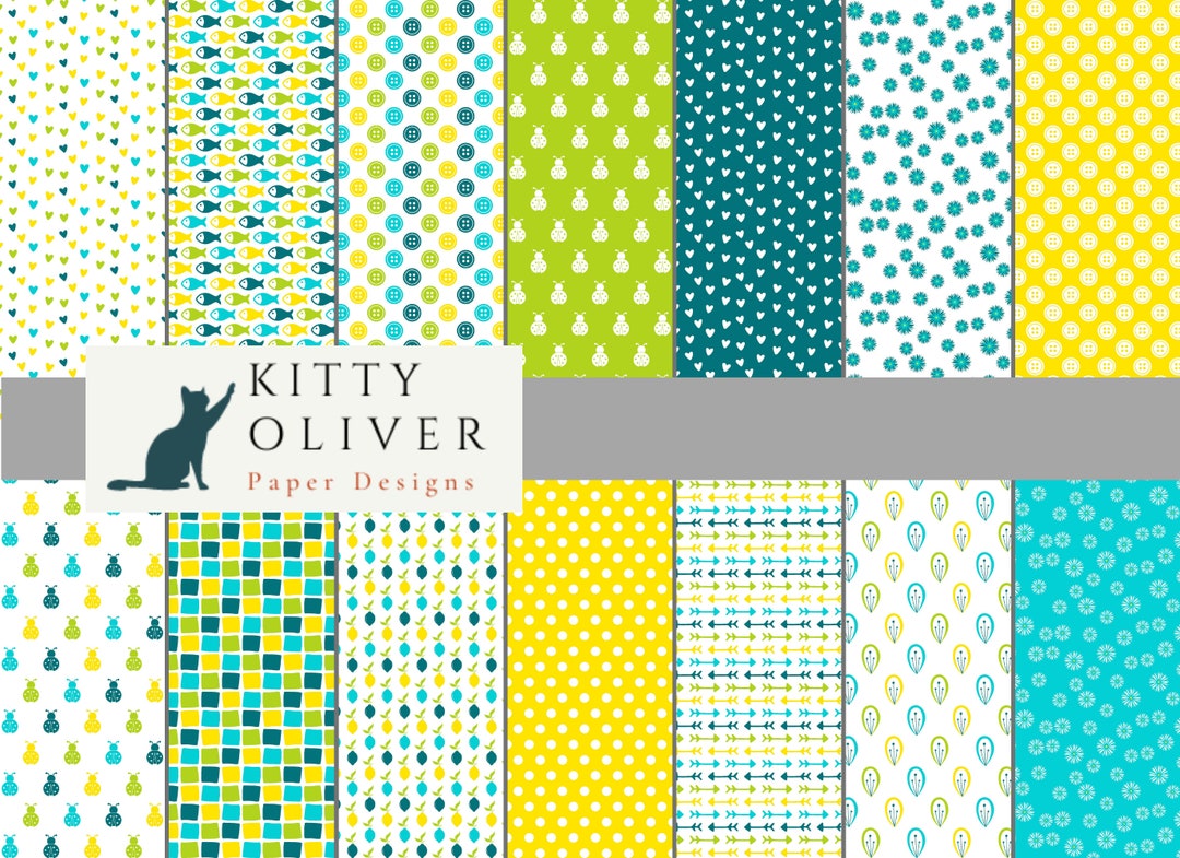 Small Colorful Shapes Digital Paper Pack in Teal Aqua Yellow Green ...