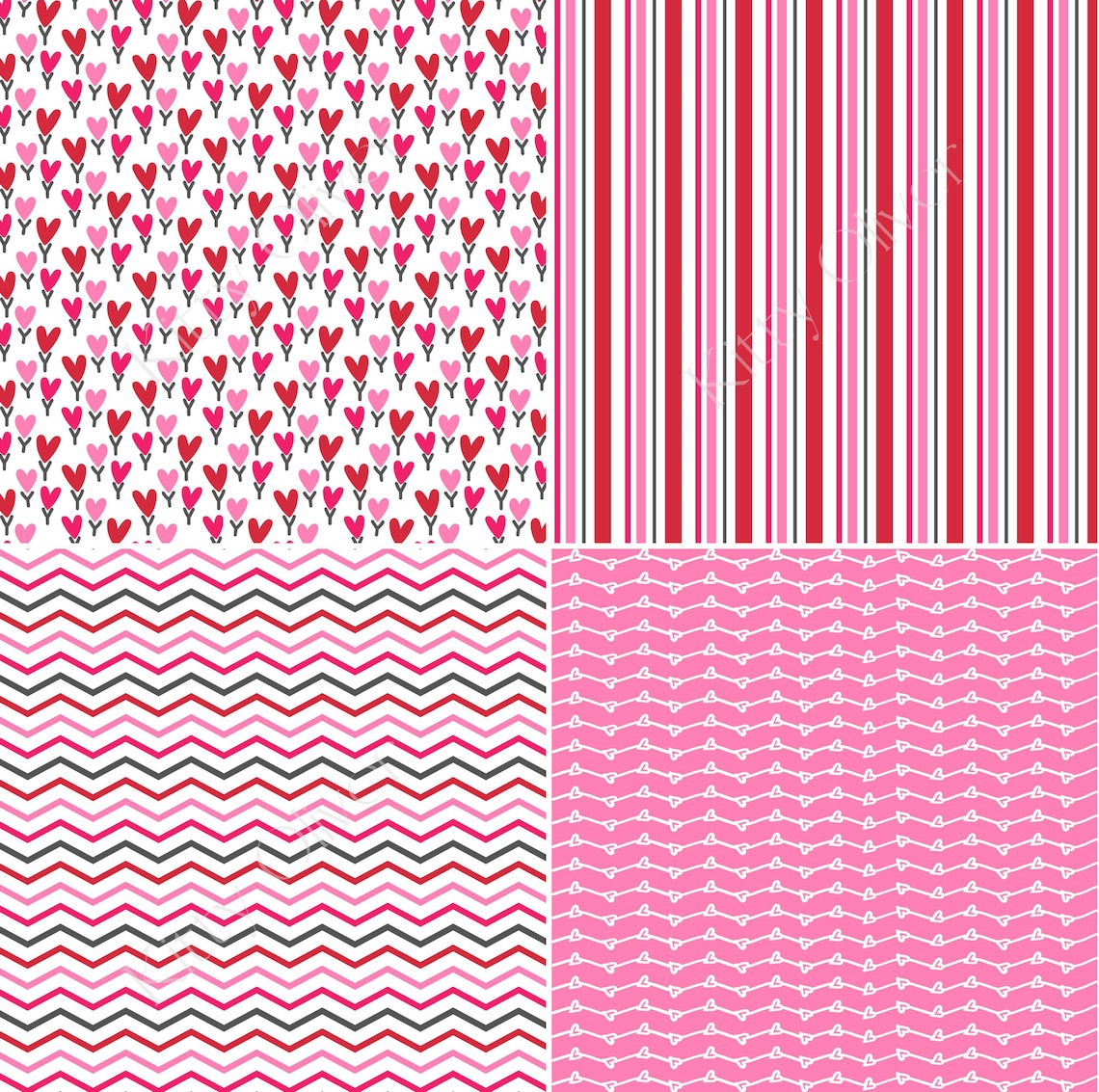 Red, Pink, Charcoal Gray Valentines Day Digital Paper Pack | Printable ...