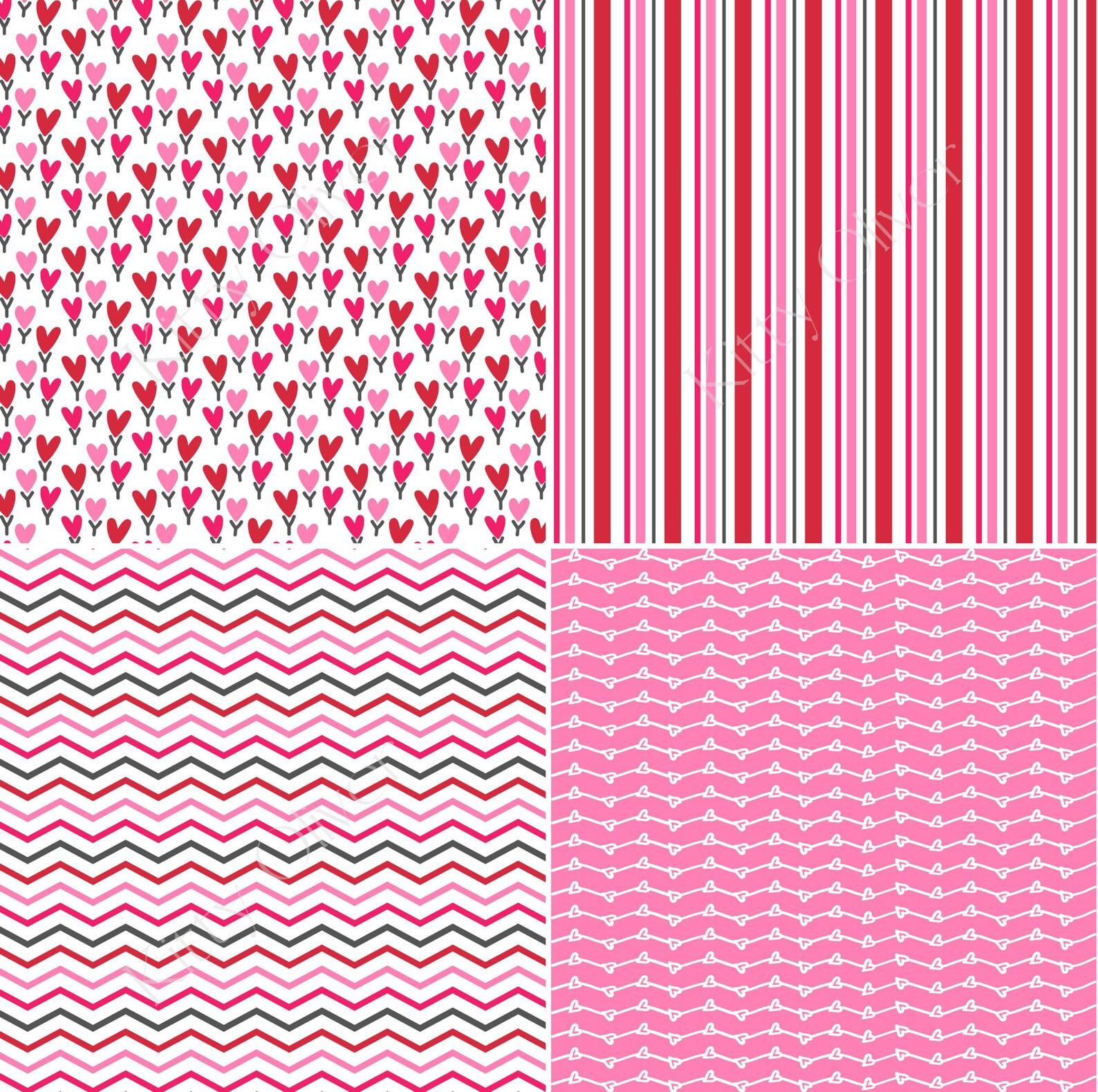 Red Pink Charcoal Gray Valentines Day Digital Paper Pack - Etsy