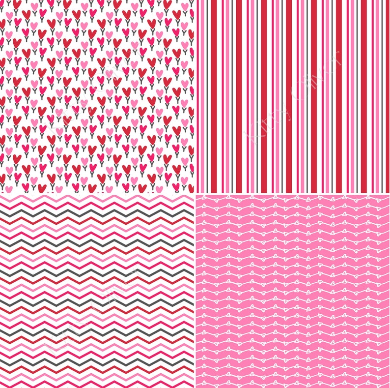 Red, Pink, Charcoal Gray Valentines Day Digital Paper Pack | Printable ...