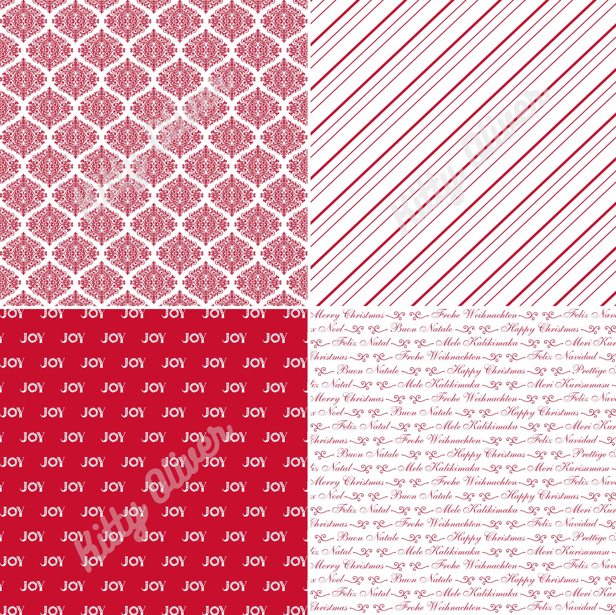 Minimalist Red & White Christmas Paper Pack | Printable Digital Paper ...