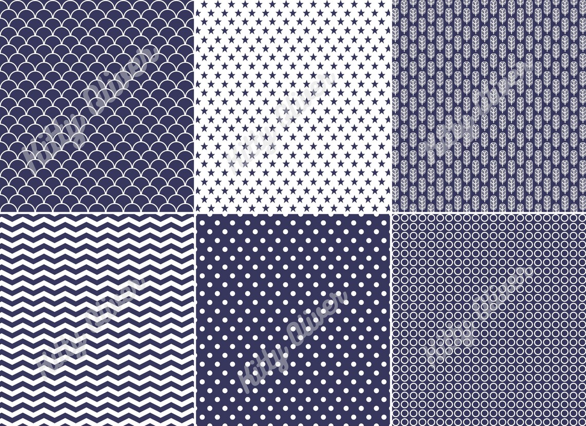 Navy Blue Basic Patterns Paper Pack | Printable Digital Paper Download ...
