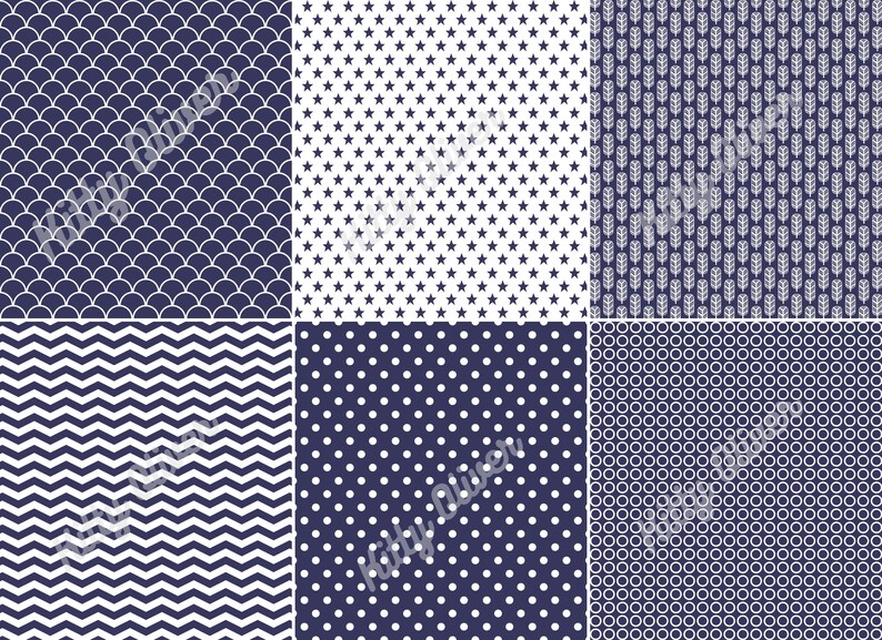Navy Blue Basic Patterns Paper Pack | Printable Digital Paper Download ...