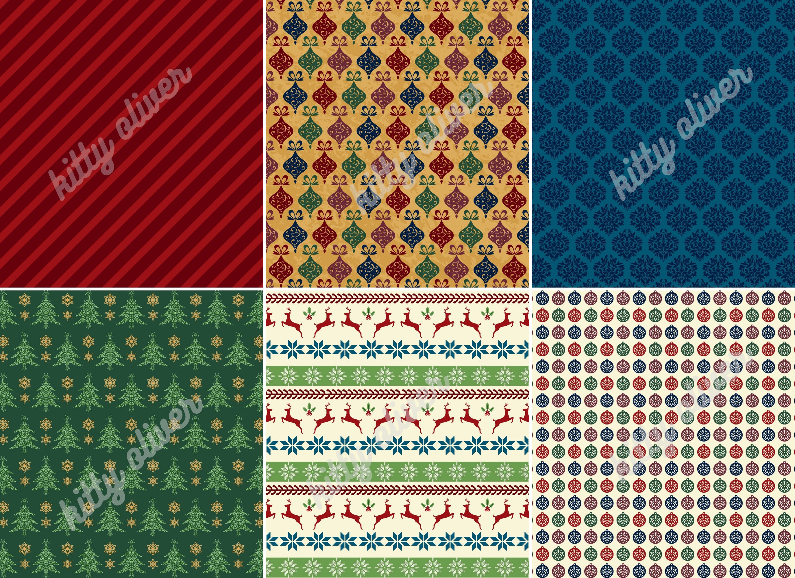 Classic Christmas Paper Pack, Printable Digital Paper Download for ...