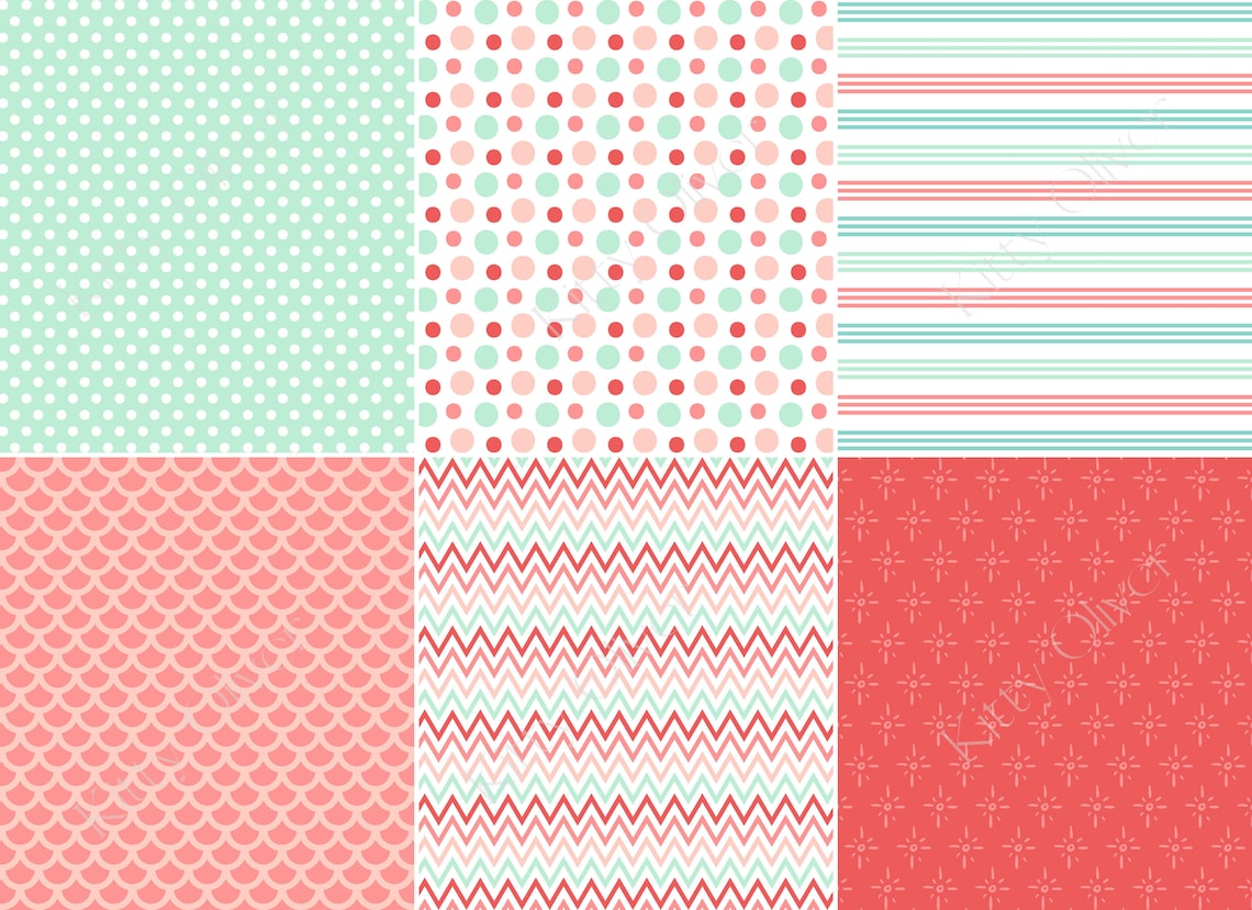 Fresh Coral and Aqua Digital Paper Pack | Printable Digital Paper ...