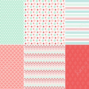 Fresh Coral and Aqua Digital Paper Pack | Printable Digital Paper ...