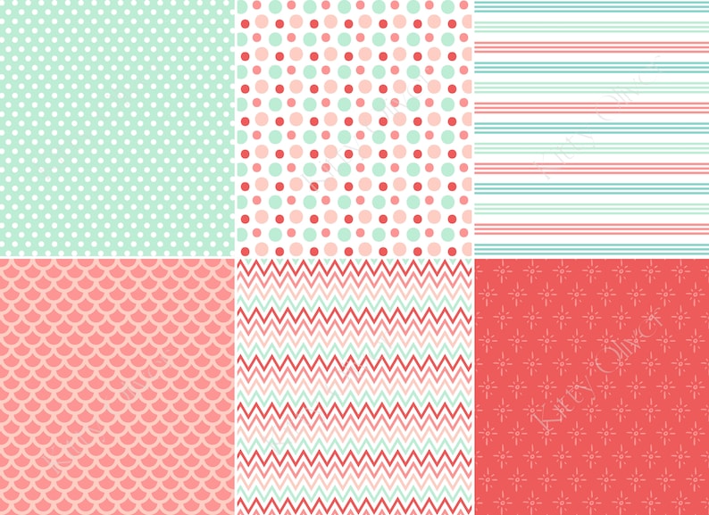 Fresh Coral and Aqua Digital Paper Pack | Printable Digital Paper ...