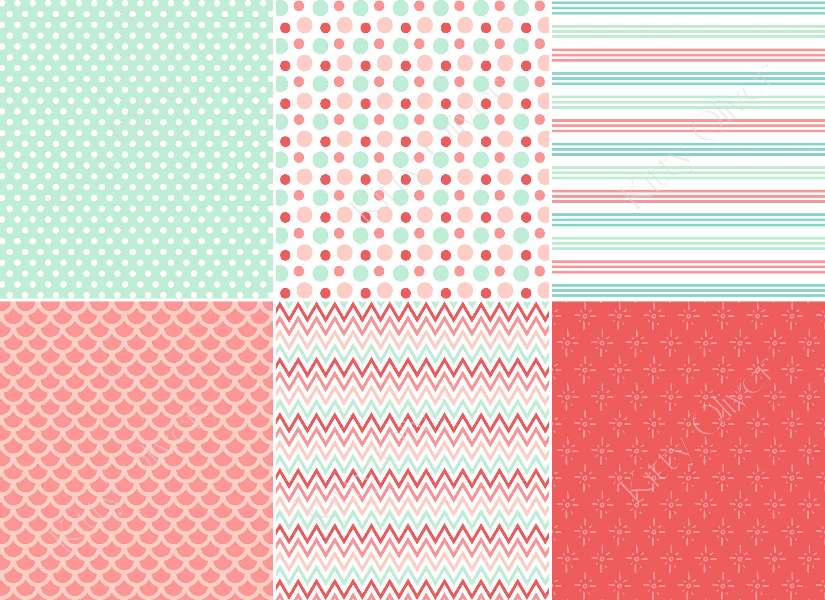Fresh Coral and Aqua Digital Paper Pack | Printable Digital Paper ...