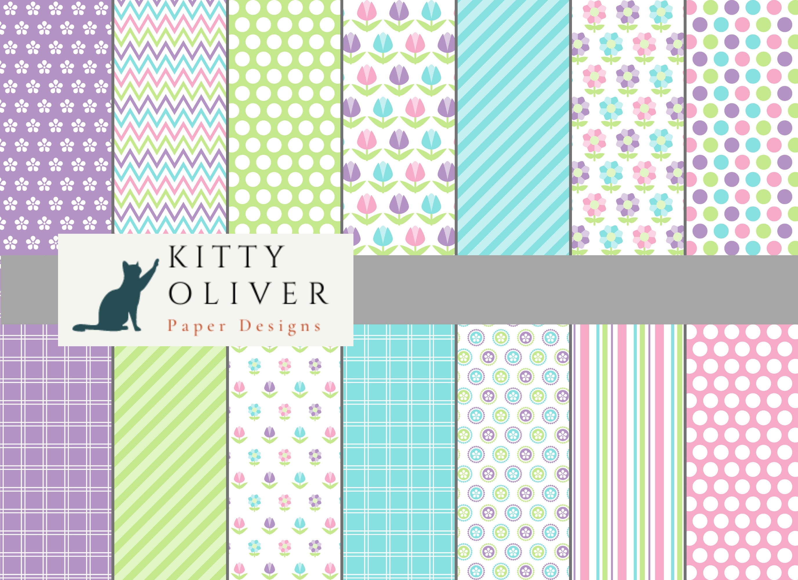 Spring Flowers Digital Paper Pack in Green, Blue, Purple, Pink ...