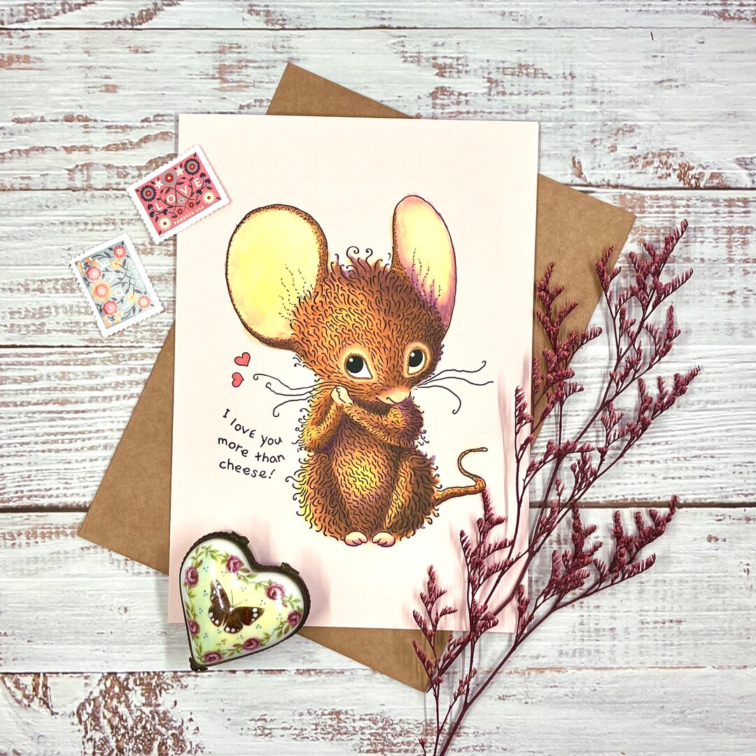 Valentines Mouse, Cute Anniversary Card, Mouse Love, Valentine Animal ...
