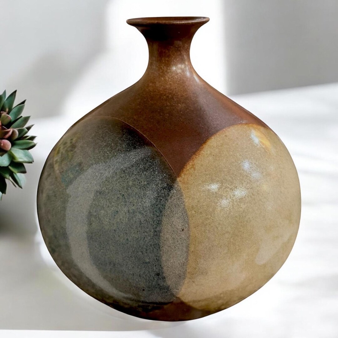 Mid-century Modern Full Moons Blue White Eclipse Pottery Vase by Robert ...