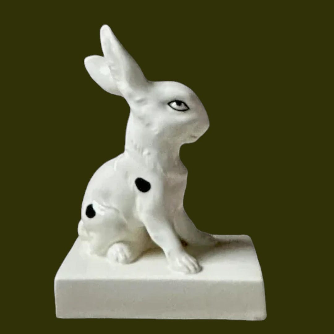 RARE Vintage Porcelain White Rabbit With Black Spots Figurine Made in ...