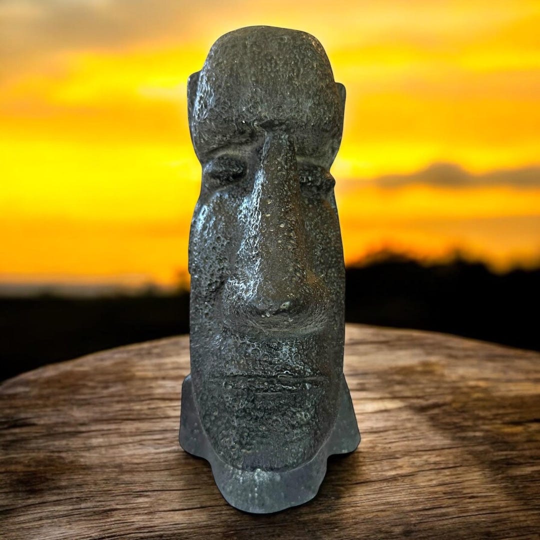 Vintage Folk Art Lava Rock Rapa Nui Moai Head Statuette Sculpture 11 ...