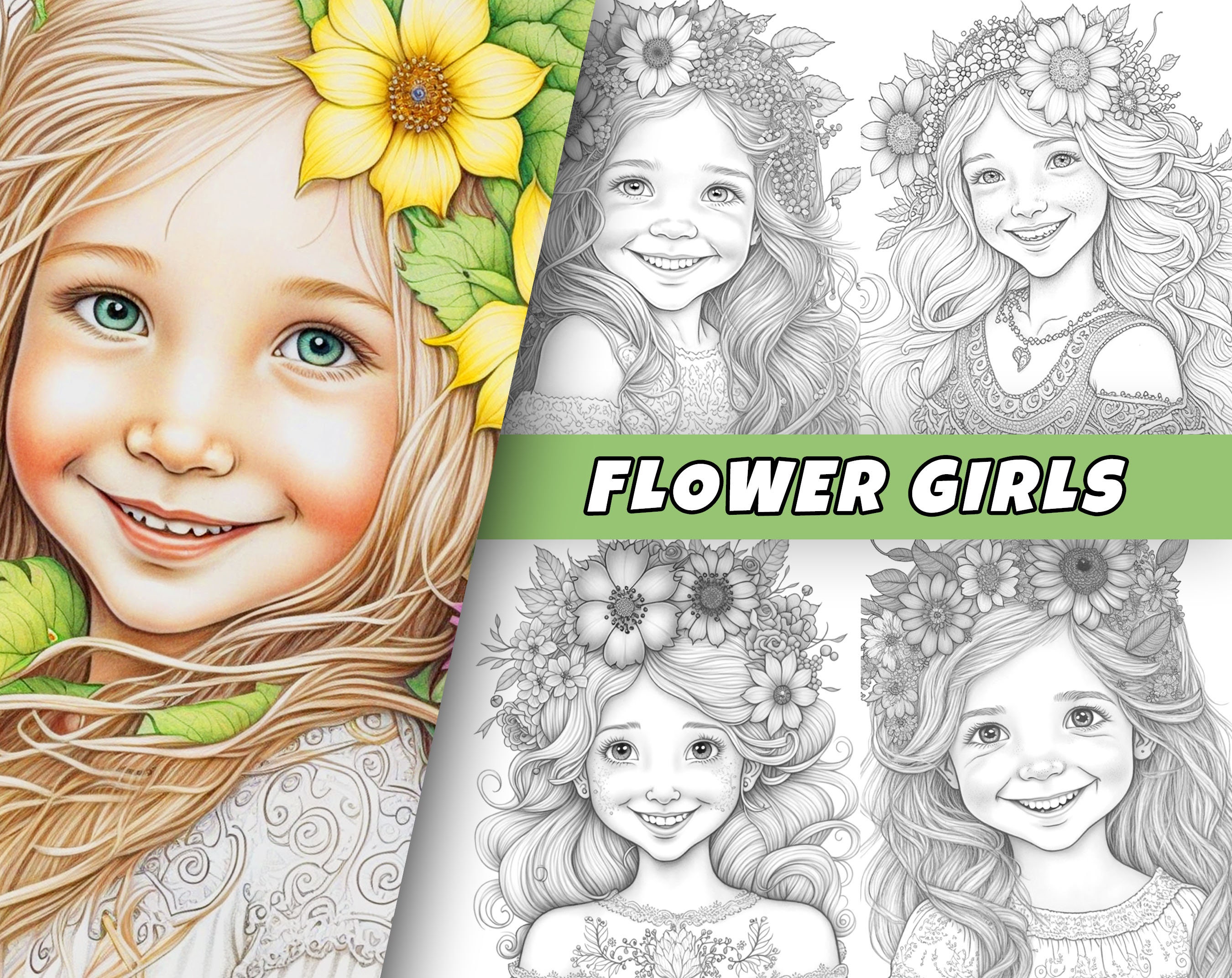 Flower Princess Girl Coloring Pages , Adults Kids Coloring Book Instant ...