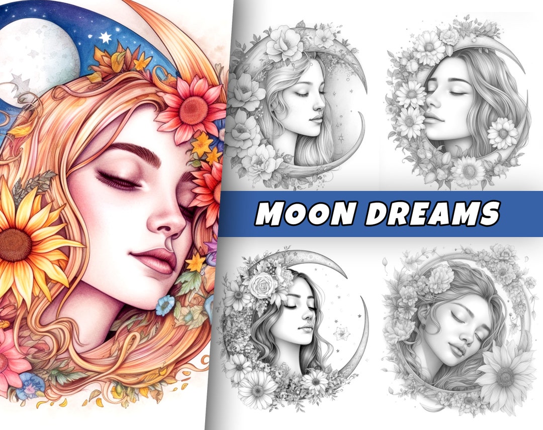15 Moon Dream Women Coloring Pages , Adults + Kids Women Coloring Book ...